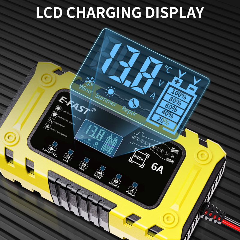 E-FAST TK-380 Digital 12V 6A Smart Battery Charger with LED Display ...